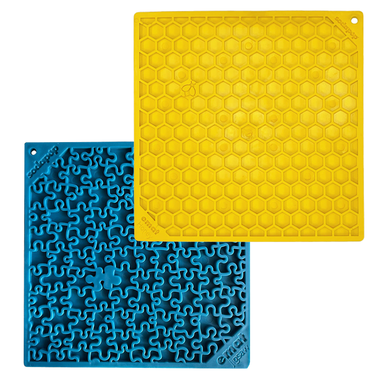 Large Blue Jigsaw & Large Yellow Honeycomb eMat Lick Mat Bundle – inStorify